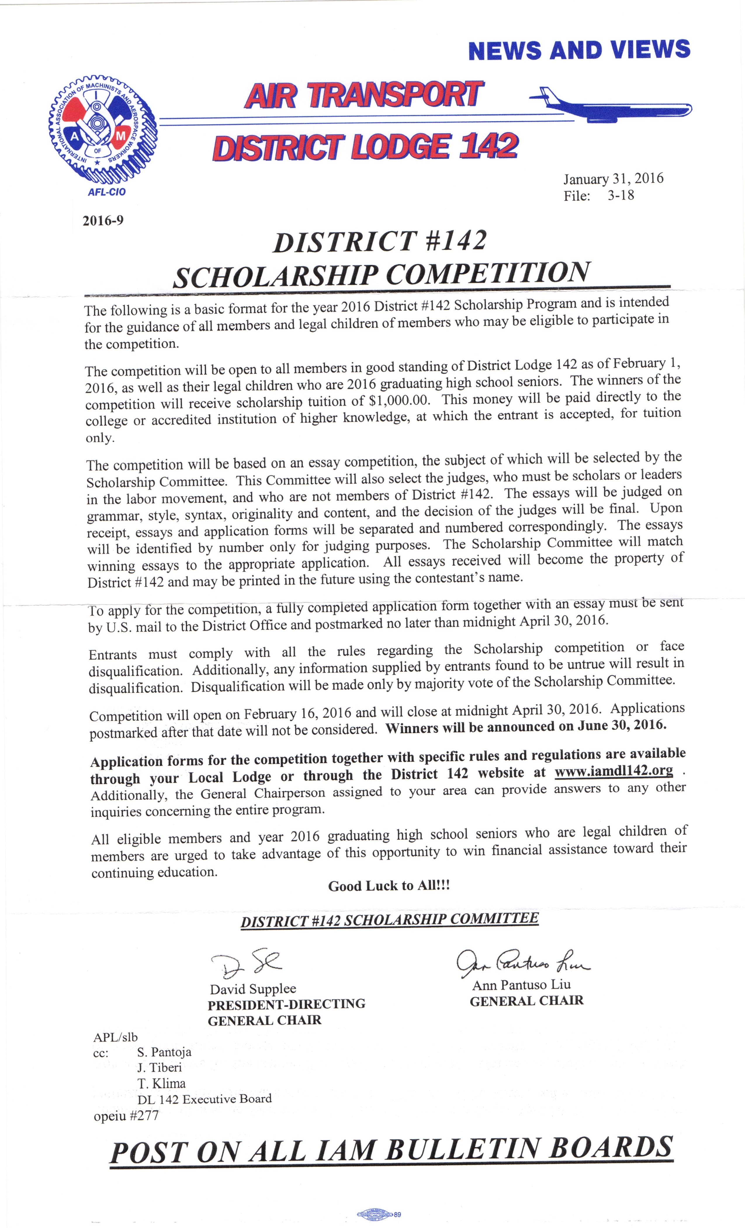 DL 142 Scholarship – IAM Local 1726